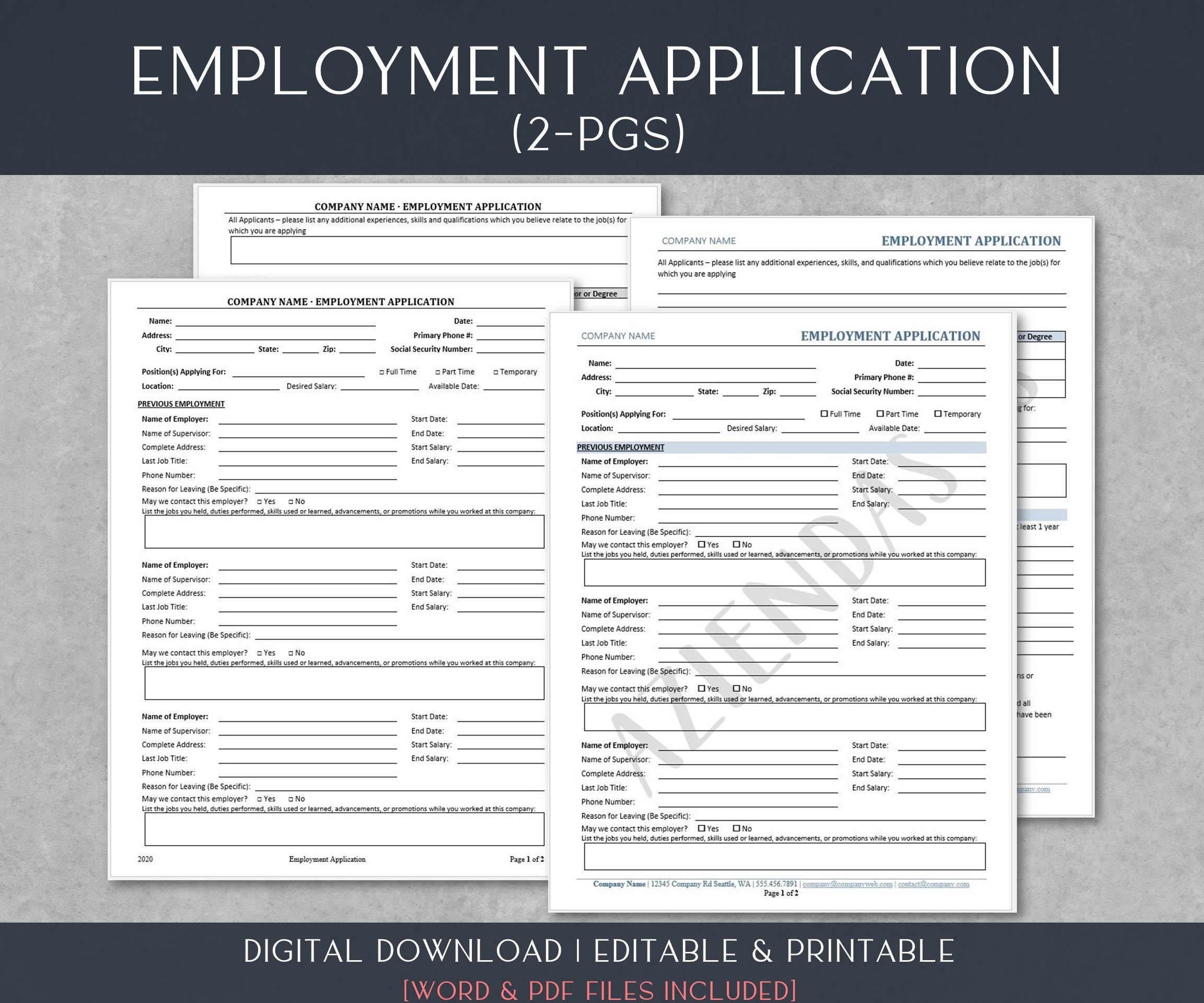 Employment Application Template | 2-page Layout | Job Application ...