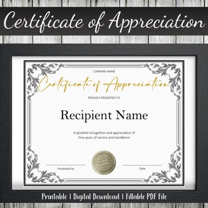 Certificate of Appreciation | Fillable PDF File | Editable & Printable ...