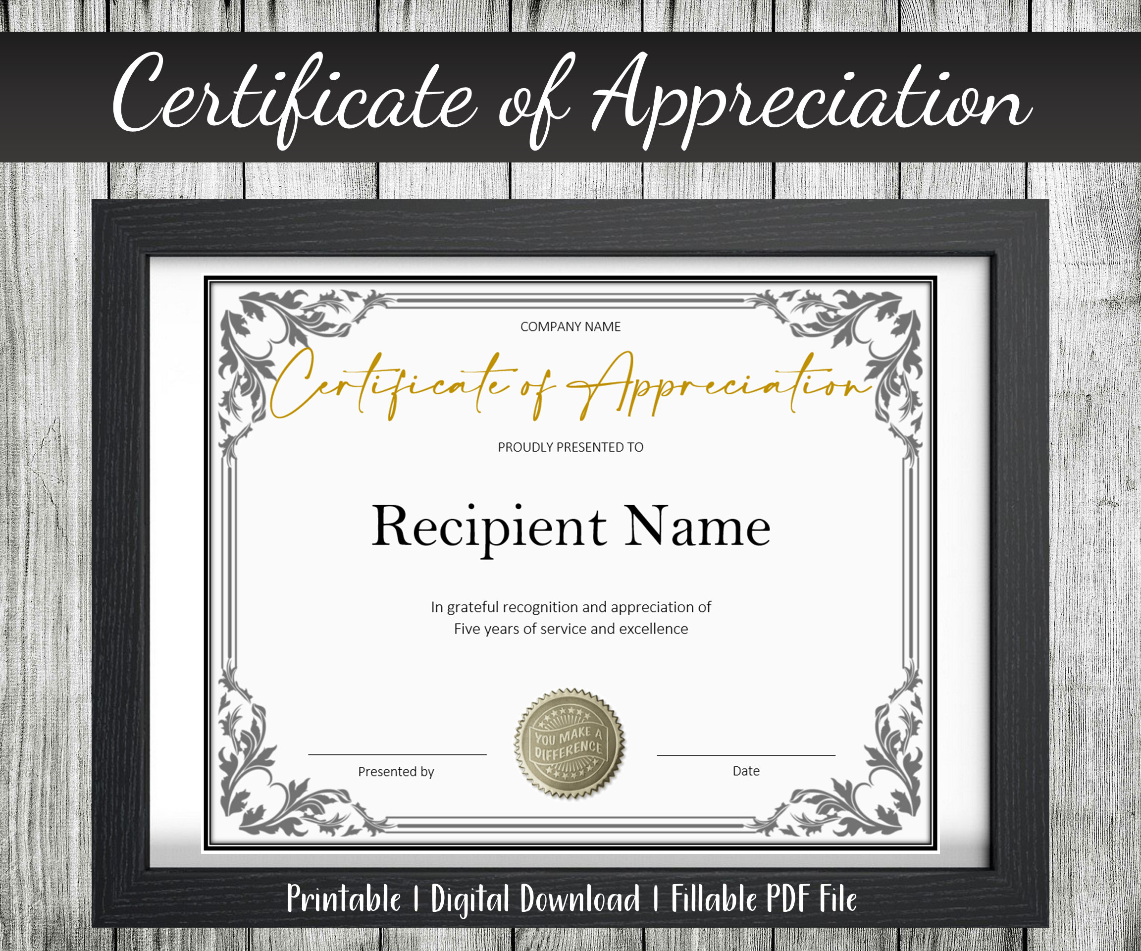 Certificate of Appreciation | Fillable PDF File | Editable & Printable ...