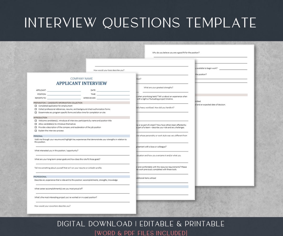 Applicant Interview Questions Template | Applicant Interview Planner ...