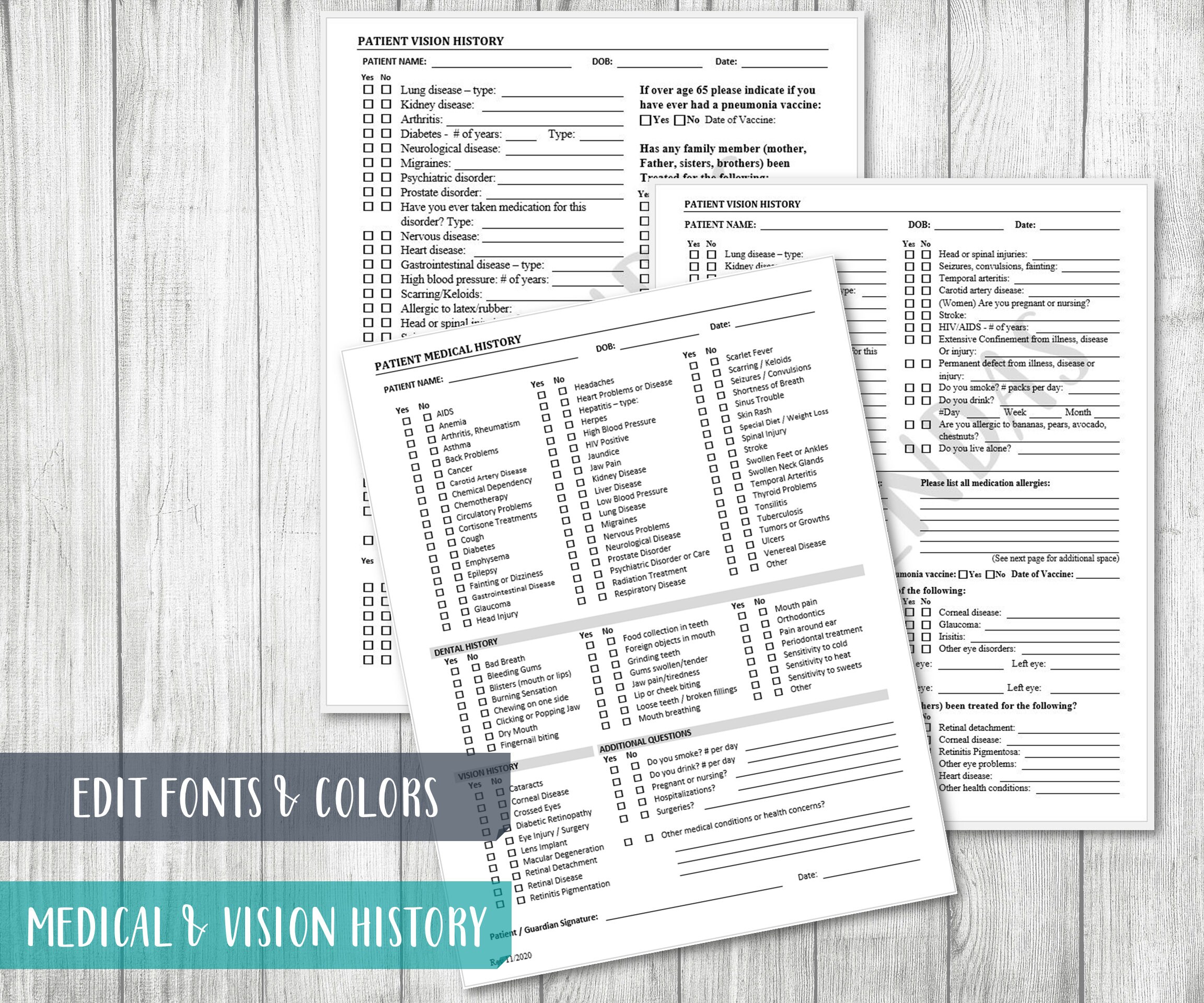 Patient Medical History Template: Editable Clinic Intake Forms (PDF ...
