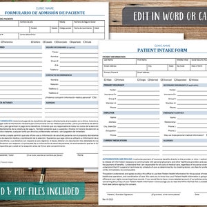 Dental Patient Intake Templates Bundle -english & Spanish | Medical ...