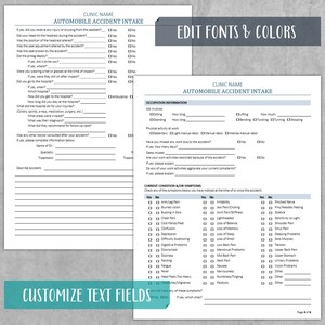 Auto Accident Medical Intake Form: Editable Template (word & PDF) - Etsy