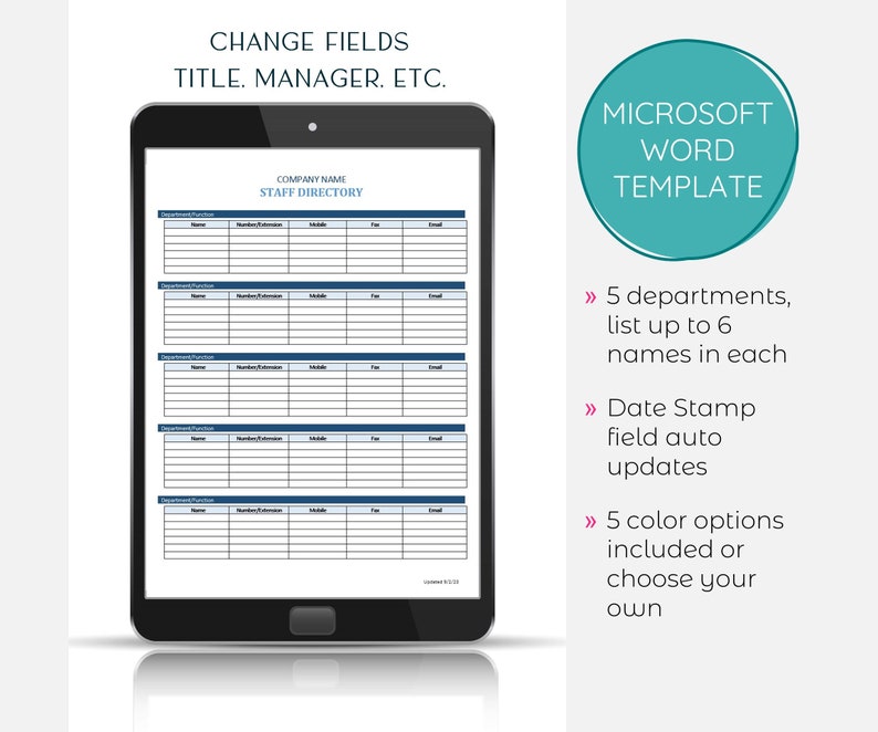 Staff Directory Template: Company Personnel Contact List (microsoft ...