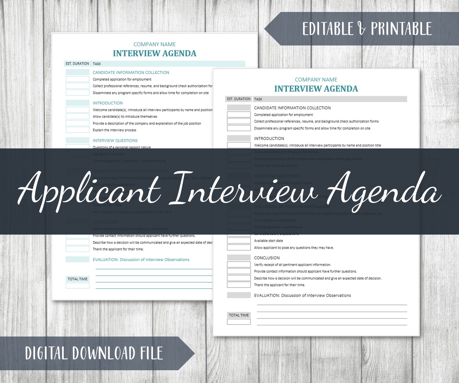 Employment Interview Agenda Template Applicant Interview - Etsy