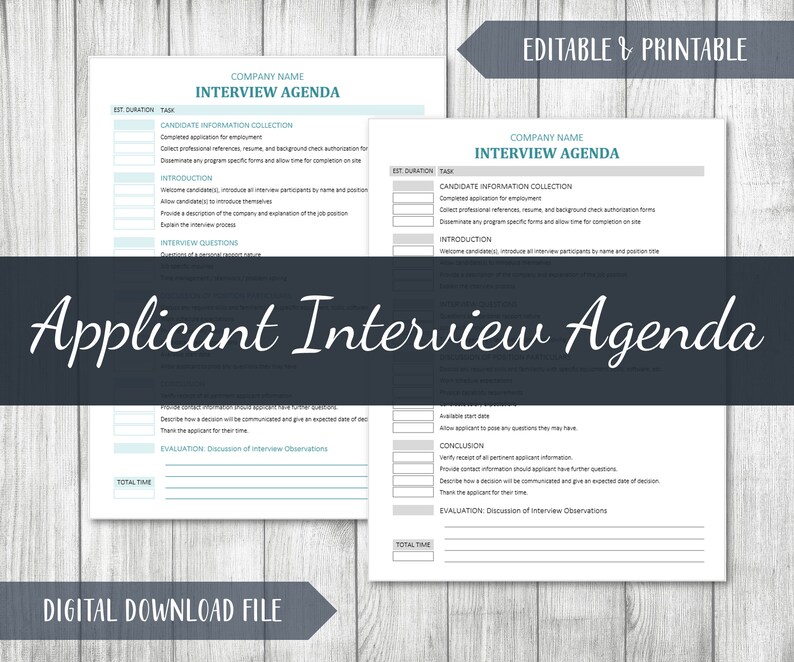 Employment Interview Agenda Template Applicant Interview - Etsy