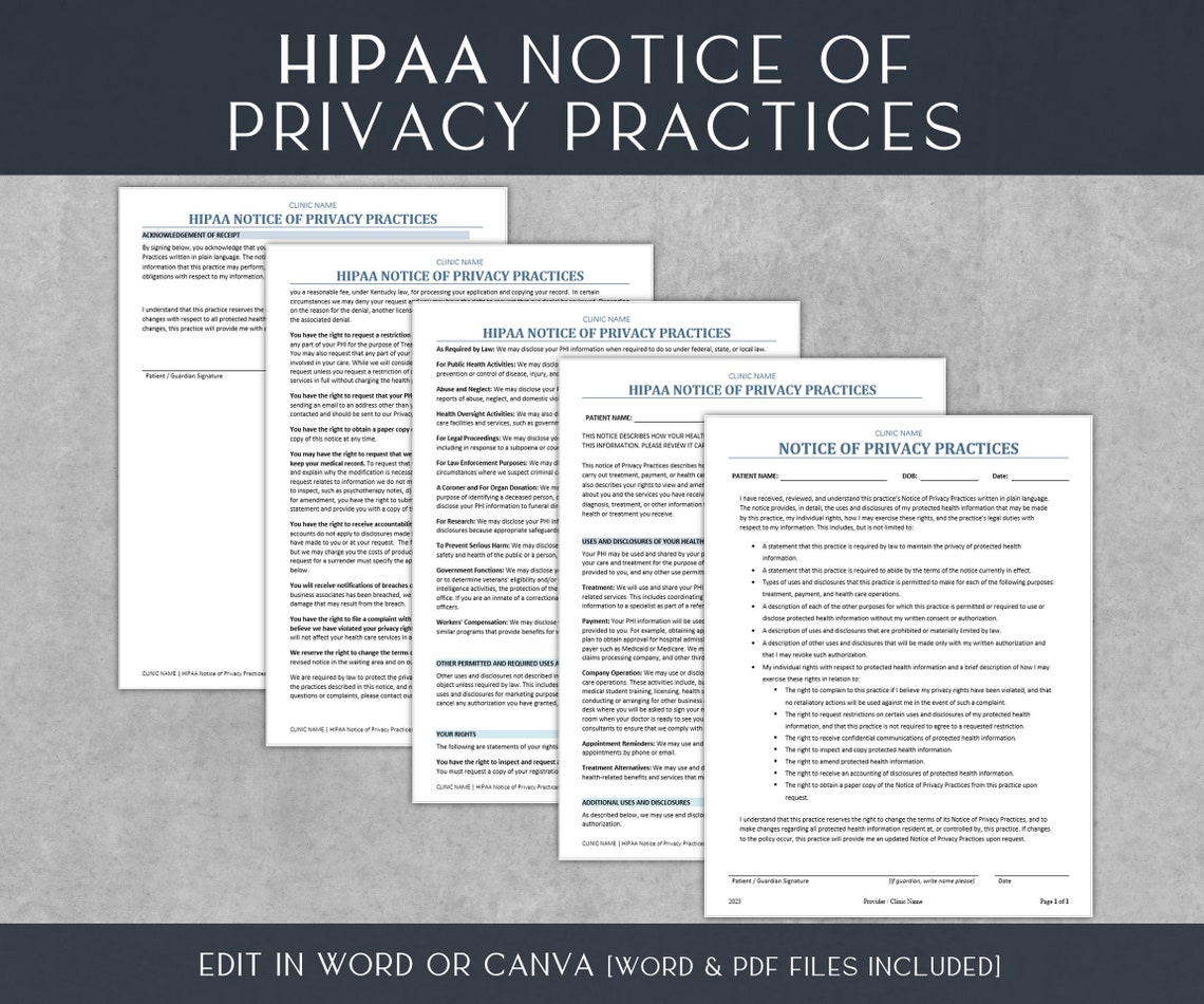 HIPAA Notice of Privacy Practices Template Medical Intake Patient Forms ...