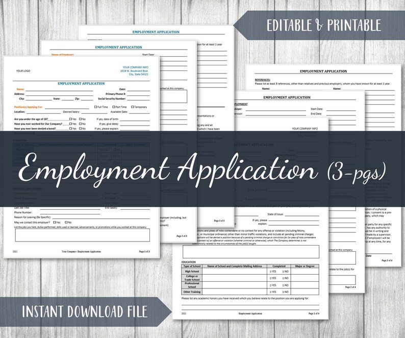 Employment Application Template 3-page Layout Job - Etsy