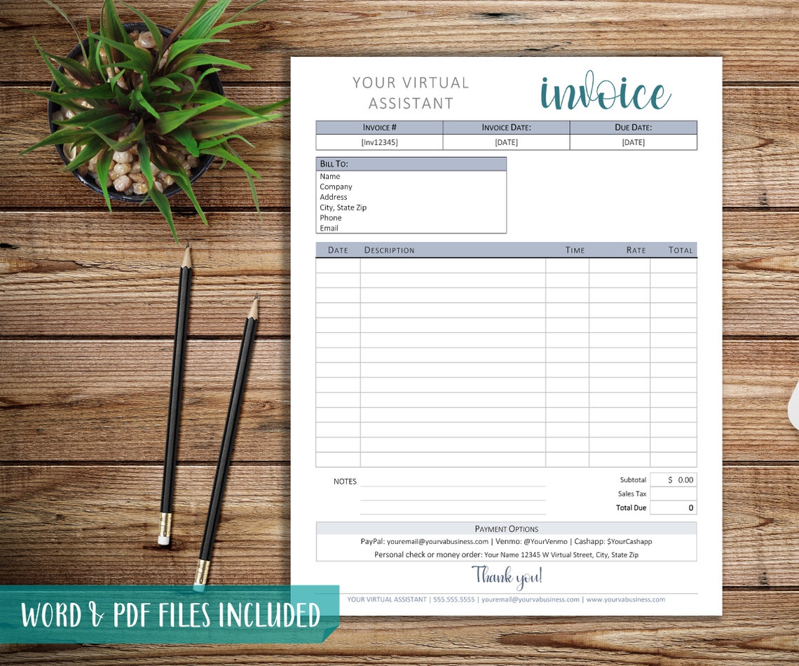 Virtual Assistant Invoice Template Client Billing Time Tracking ...