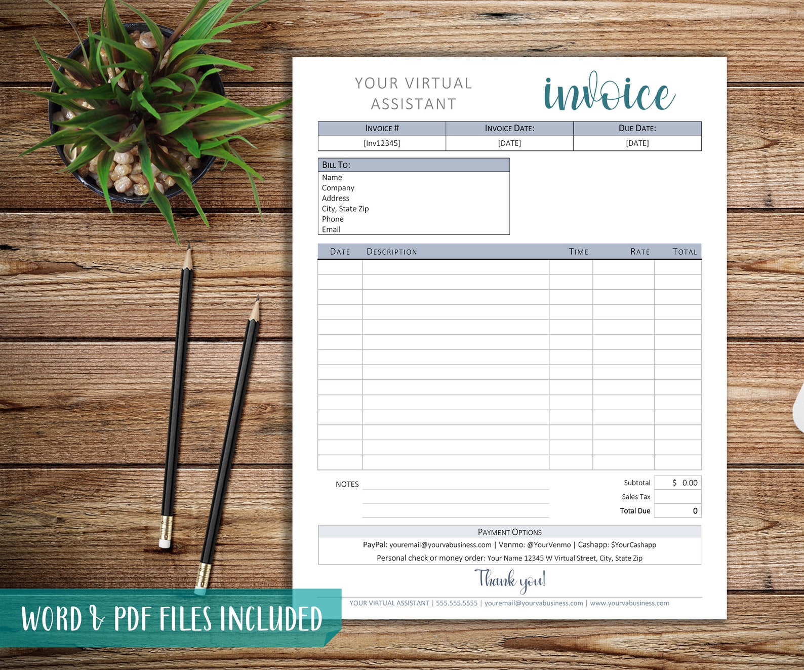Virtual Assistant Invoice Template | Client Billing Time Tracking ...