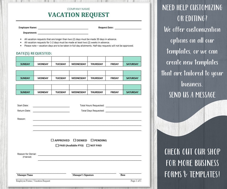 Employee Vacation Request Template | Human Resources Employee Time off ...
