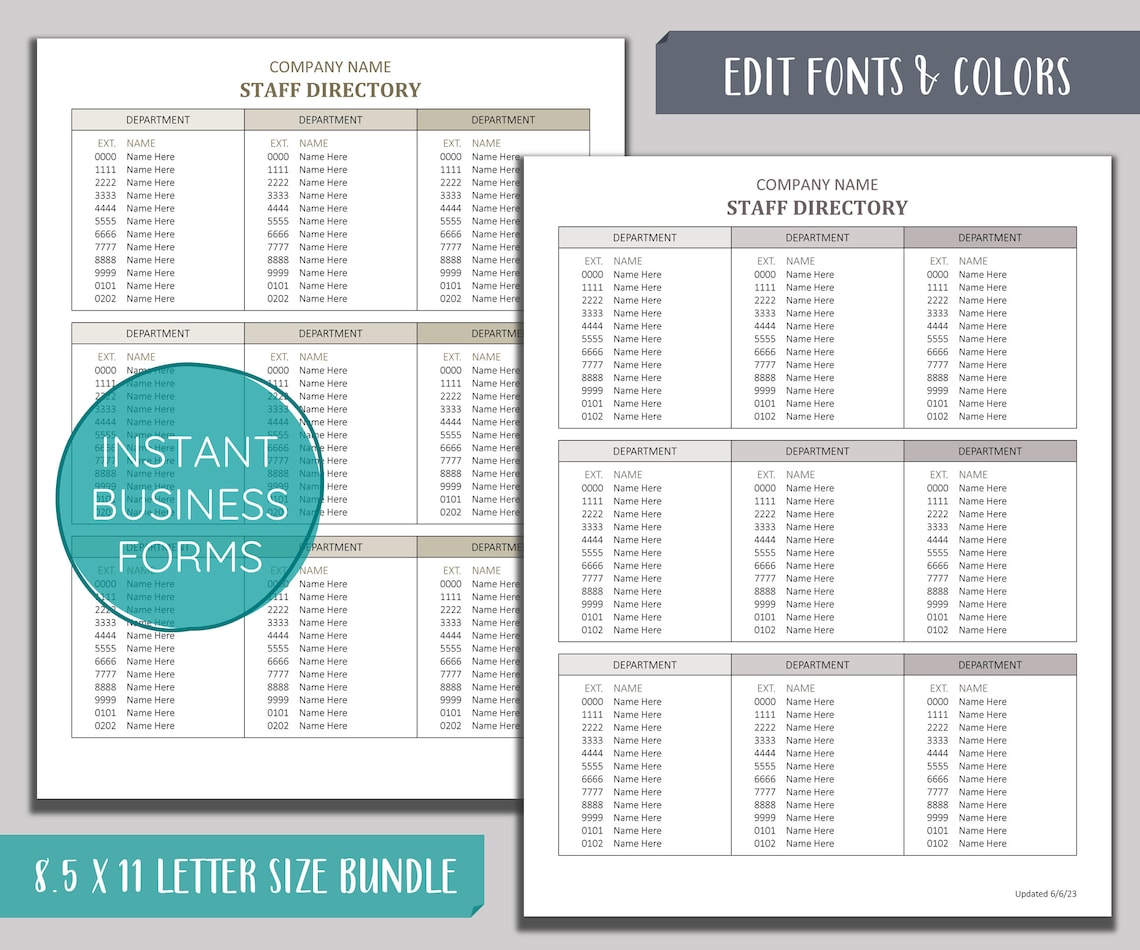 Employee Directory Template: Staff Contact List (microsoft Word .dotx ...
