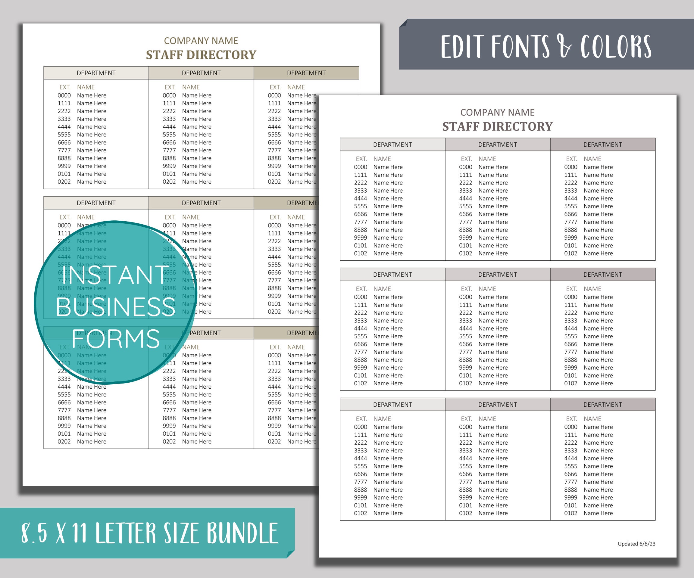 Employee Directory Office Template | Staff Phone Extension List ...