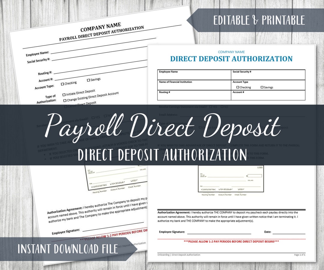 Direct Deposit Authorization Form: Employee Payroll (editable Word Doc ...