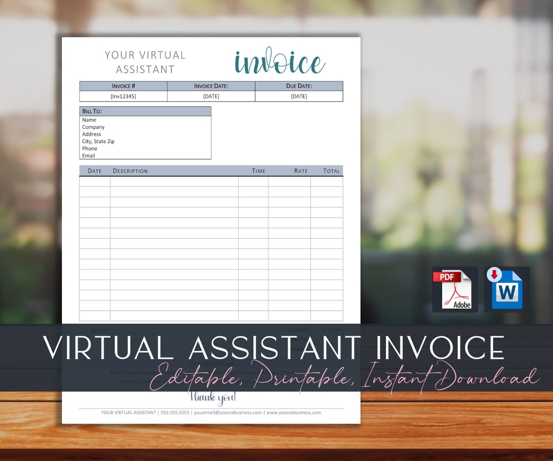 Virtual Assistant Invoice Template | Client Billing Time Tracking ...