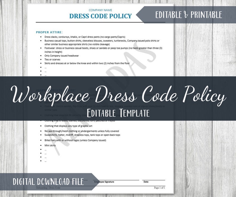 Employee Dress Code Policy Template | HR Onboarding Templates ...