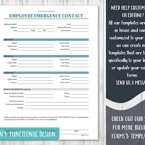 Employee Emergency Contact Form: HR Template (printable Editable Word ...