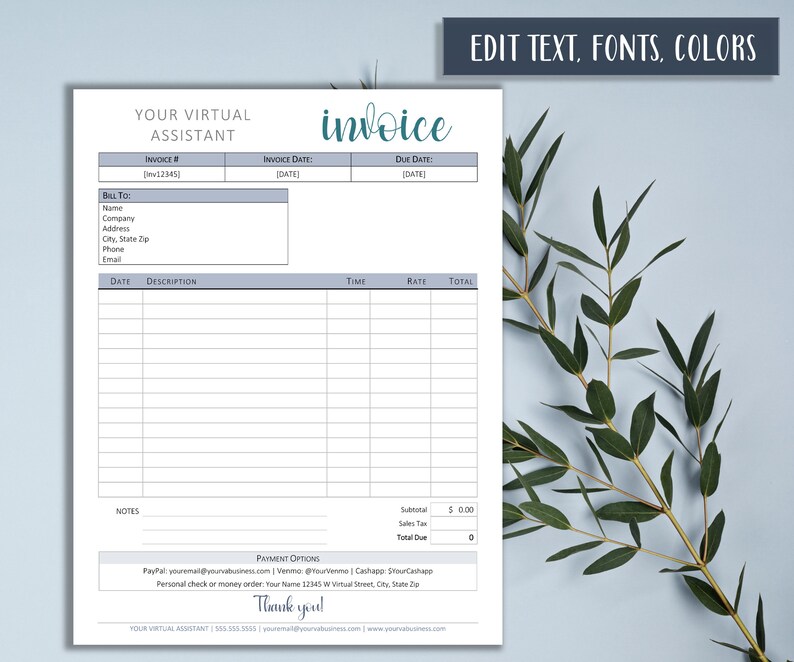 Virtual Assistant Invoice Template Client Billing Time Tracking ...