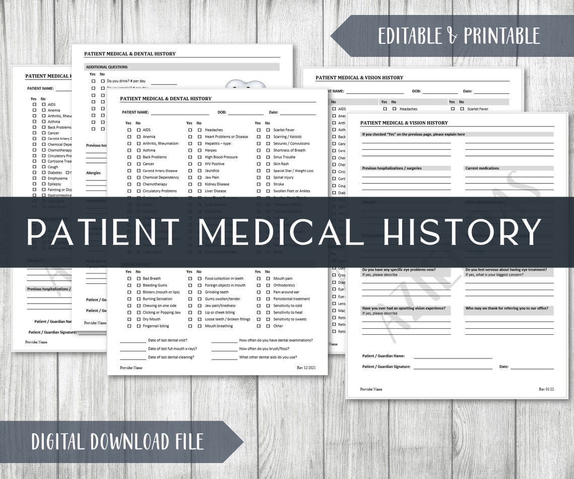 Patient Medical History Template Healthcare & Clinic Intake Forms ...