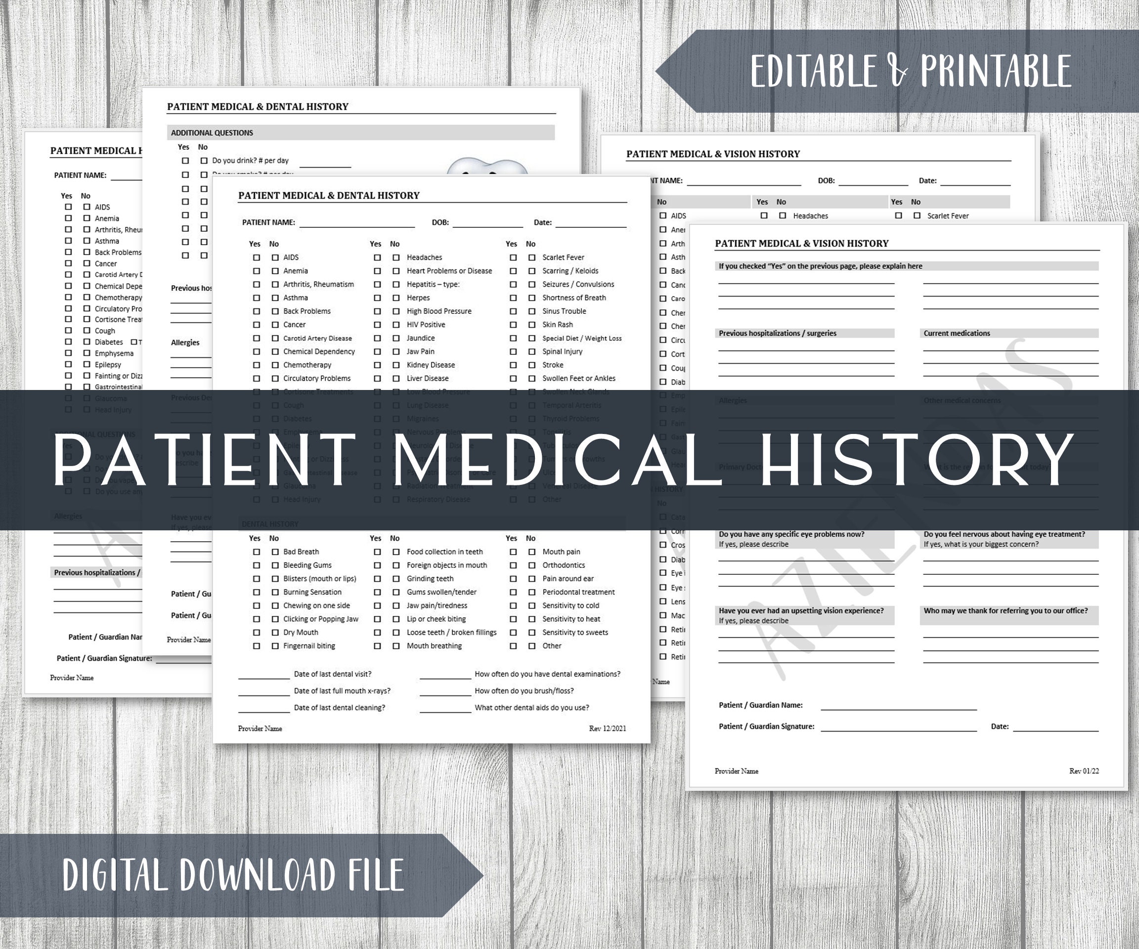 Patient Medical History Template: Editable Clinic Intake Forms (PDF, Word) - Etsy