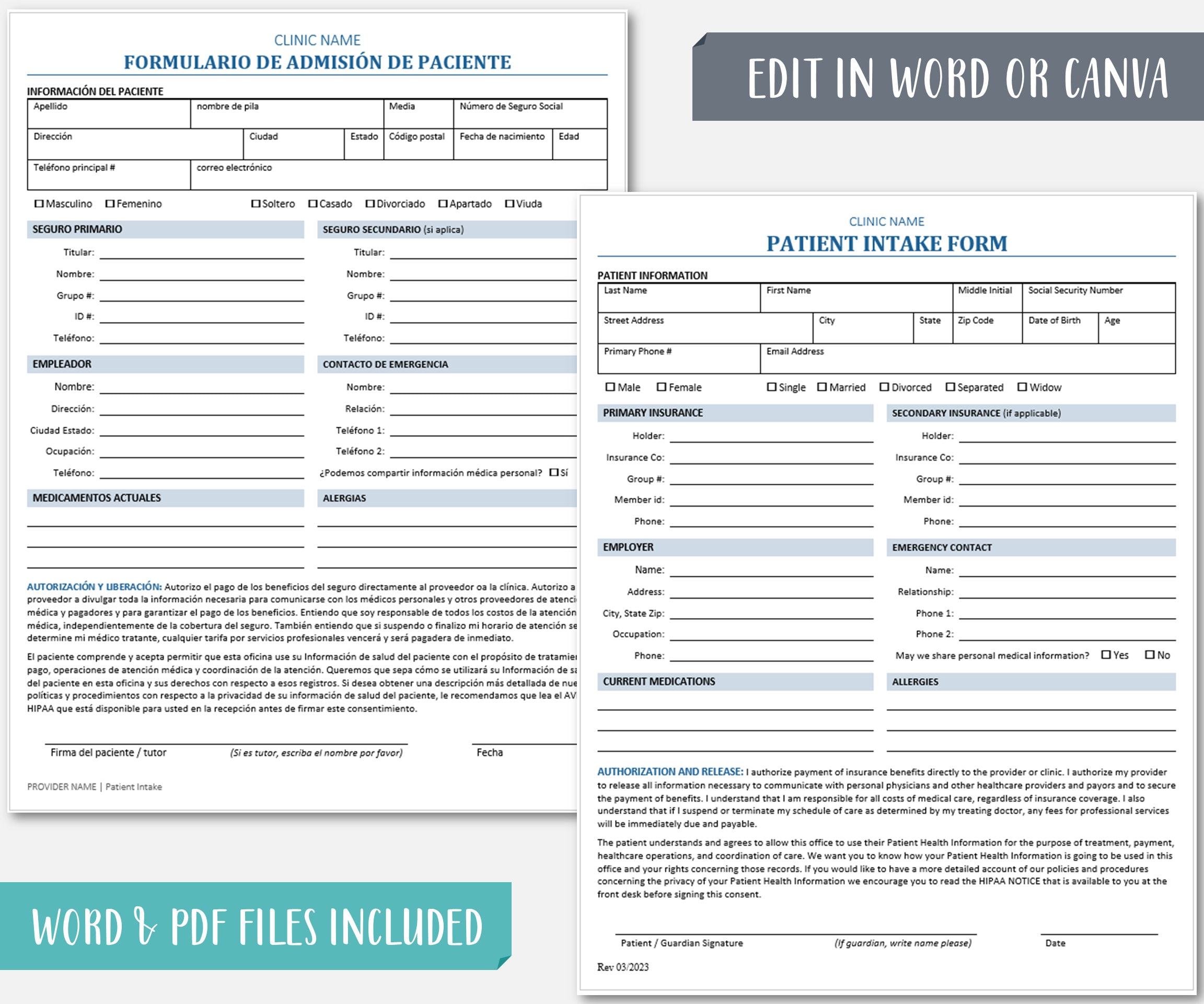 Vision Care Patient Intake Forms Bundle: Medical History, HIPAA (editable Word, PDF) - Etsy