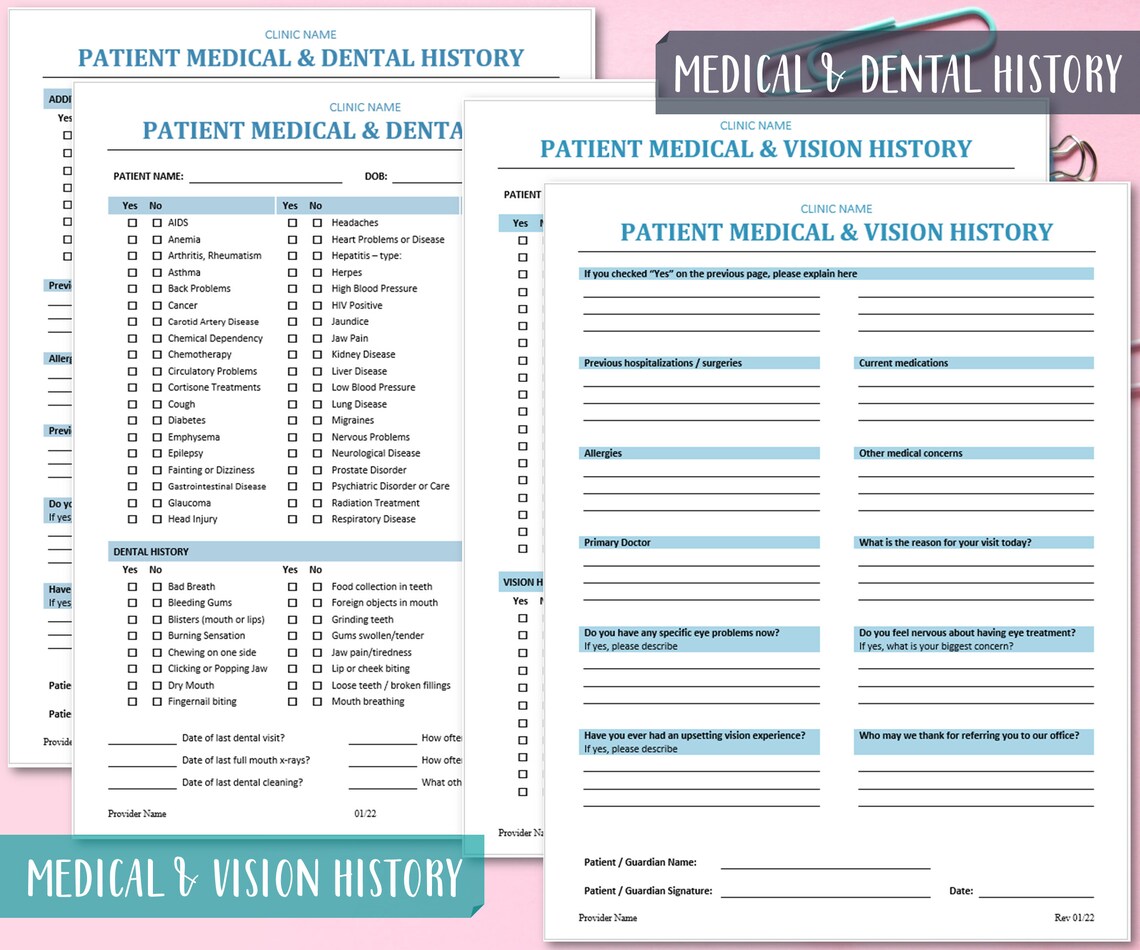 Medical Intake & Patient Information Template Bundle English - Etsy