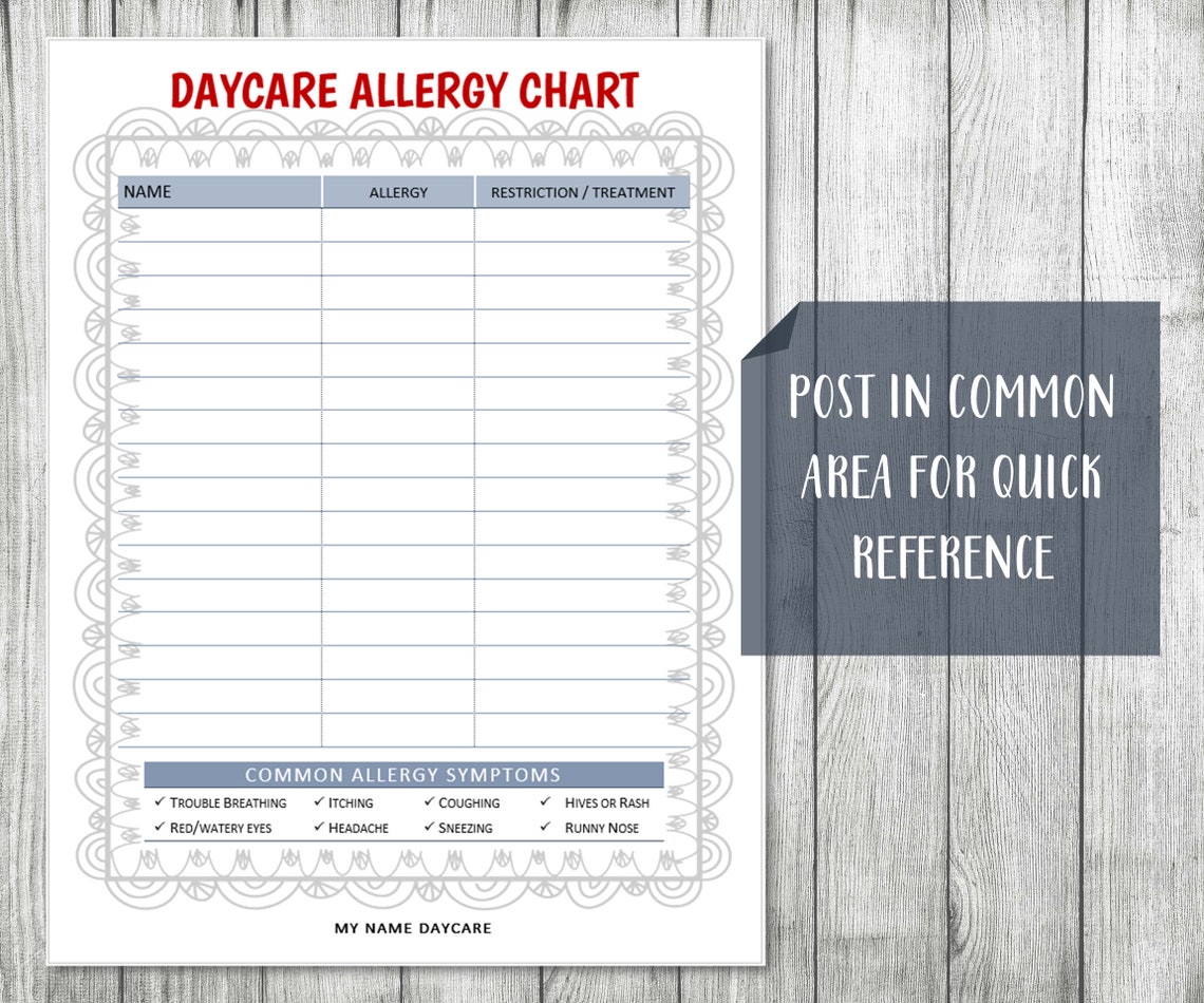 Daycare Allergy List Bulletin Printable Template Childcare Template for ...
