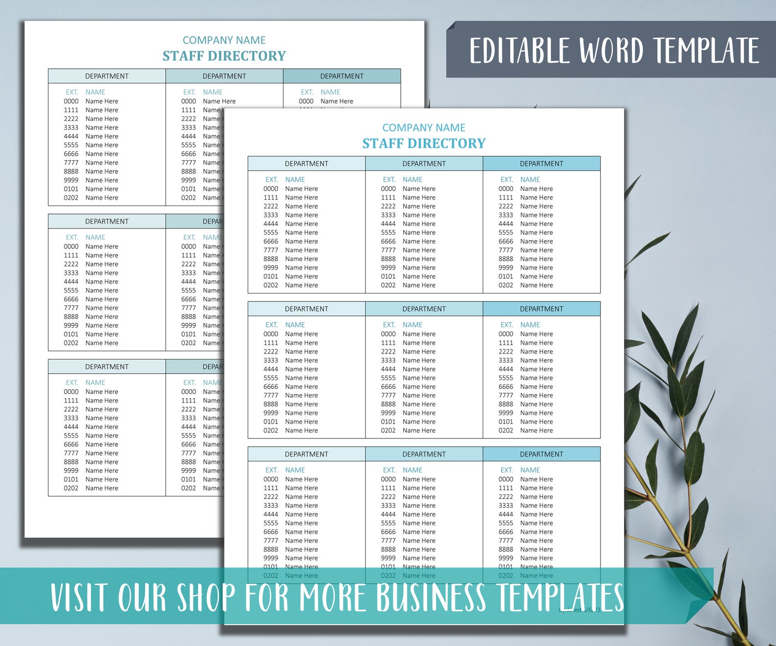 Employee Directory Template: Staff Contact List (microsoft Word .dotx ...