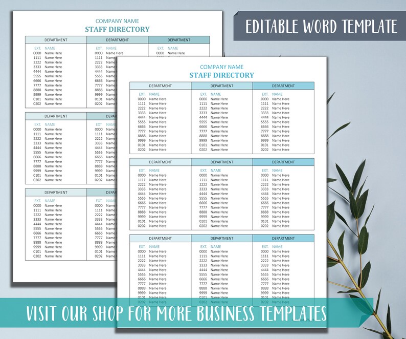 Employee Directory Template: Staff Contact List (microsoft Word .dotx ...