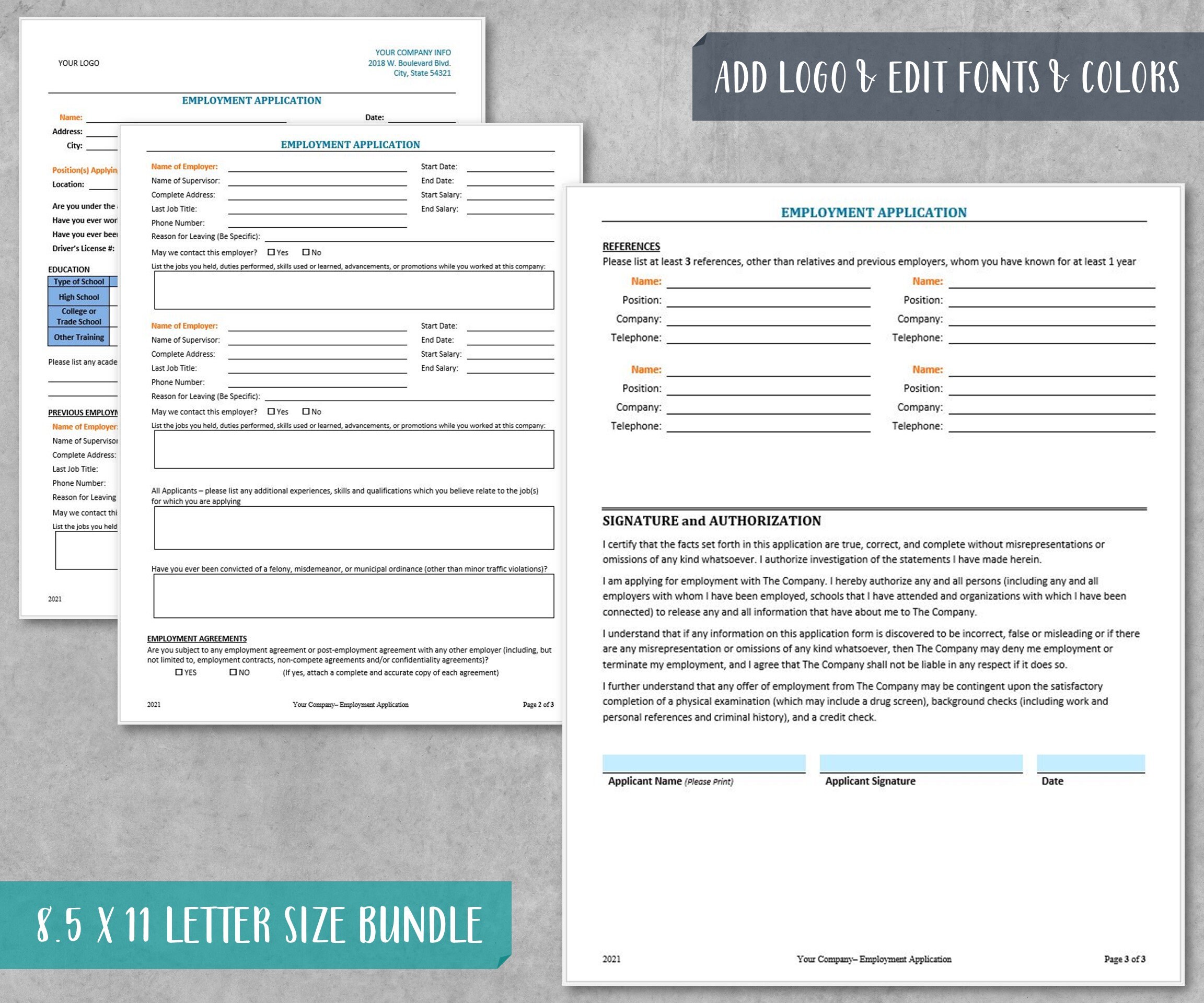 Employment Application Template | 3-page Layout | Job Application ...