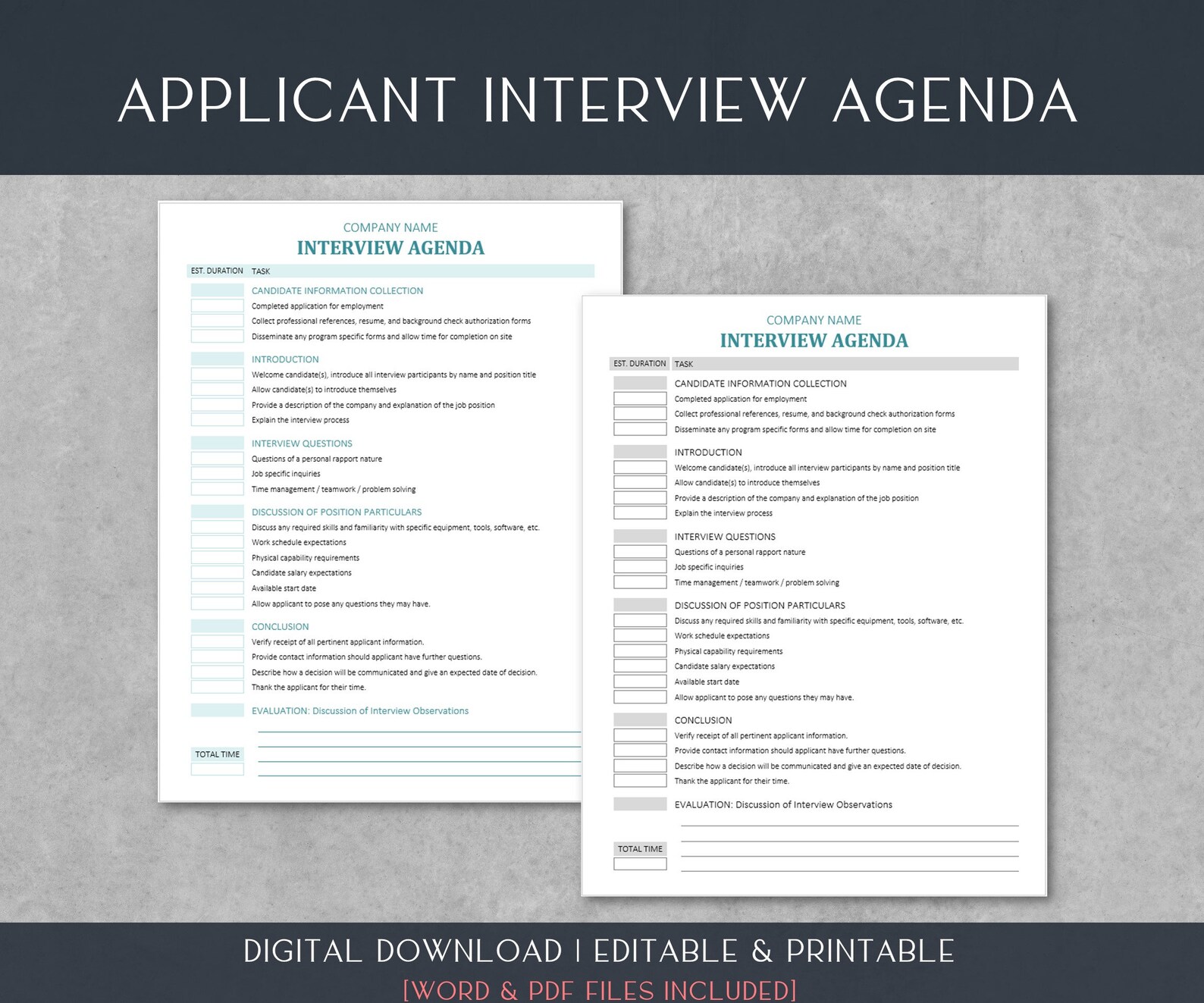 Employment Interview Agenda Template | Applicant Interview Planner ...