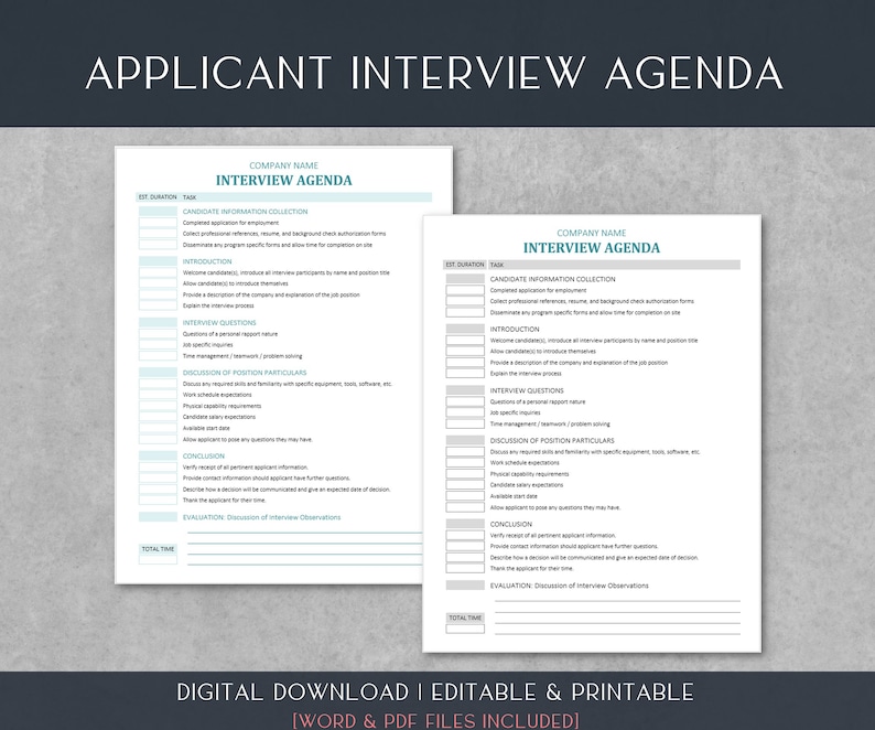 Employment Interview Agenda Template | Applicant Interview Planner ...