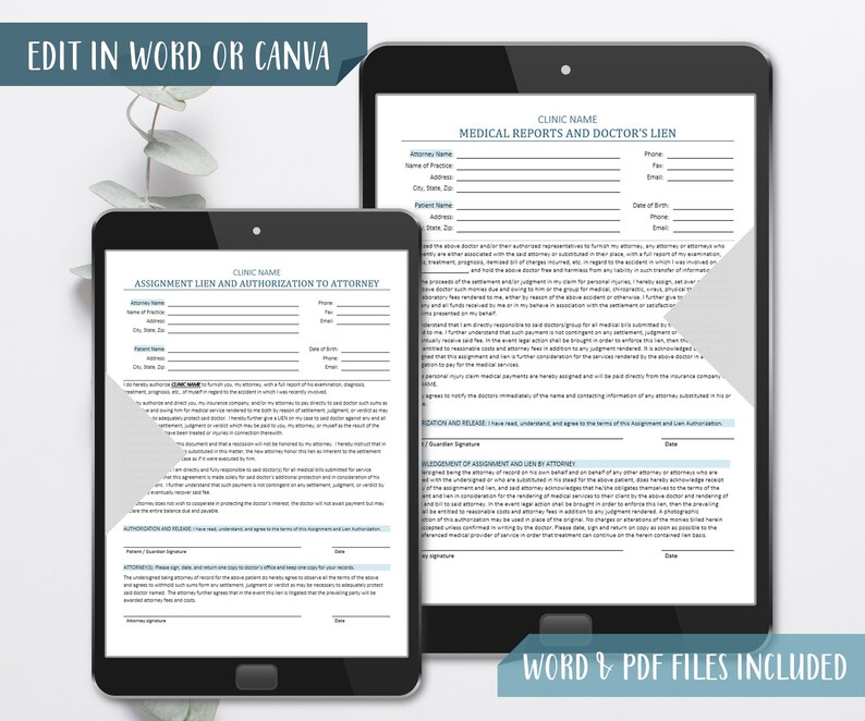 Medical Assignment, Lien, Authorization Forms | English & Spanish ...