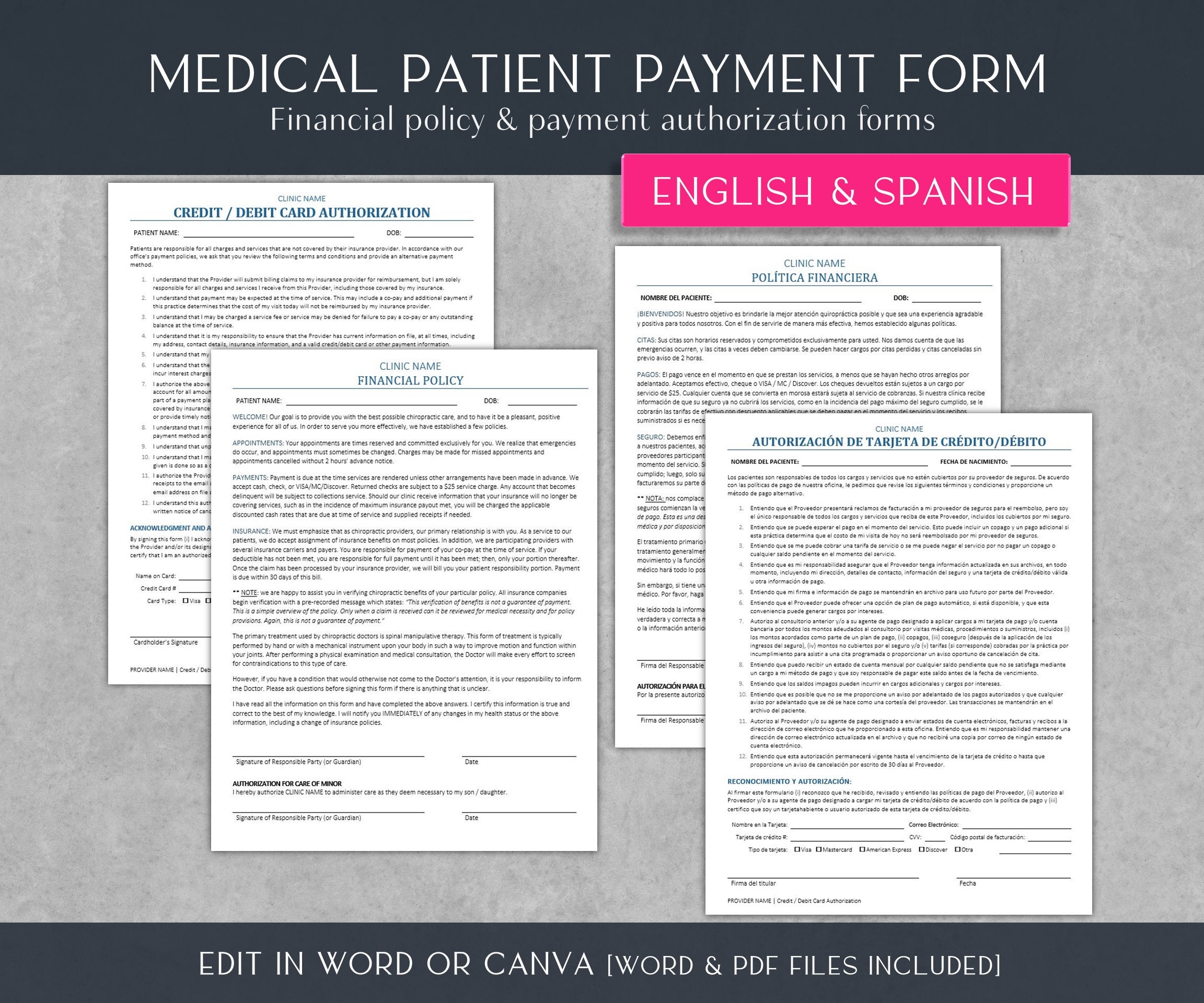 Payment Authorization Form | English, Spanish | Billing Policy ...