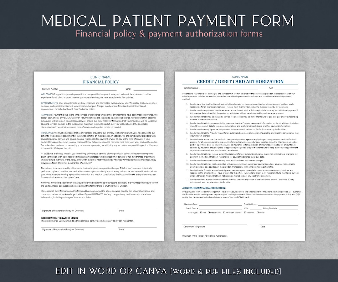 Patient Payment Authorization Form | Financial Policy Agreement ...
