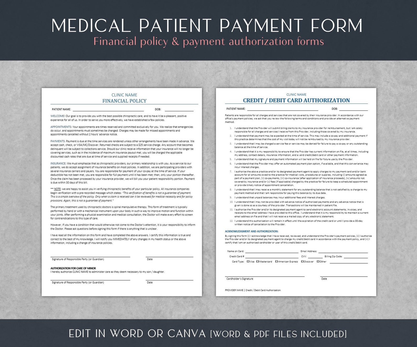 Patient Payment Authorization Form | Financial Policy Agreement ...