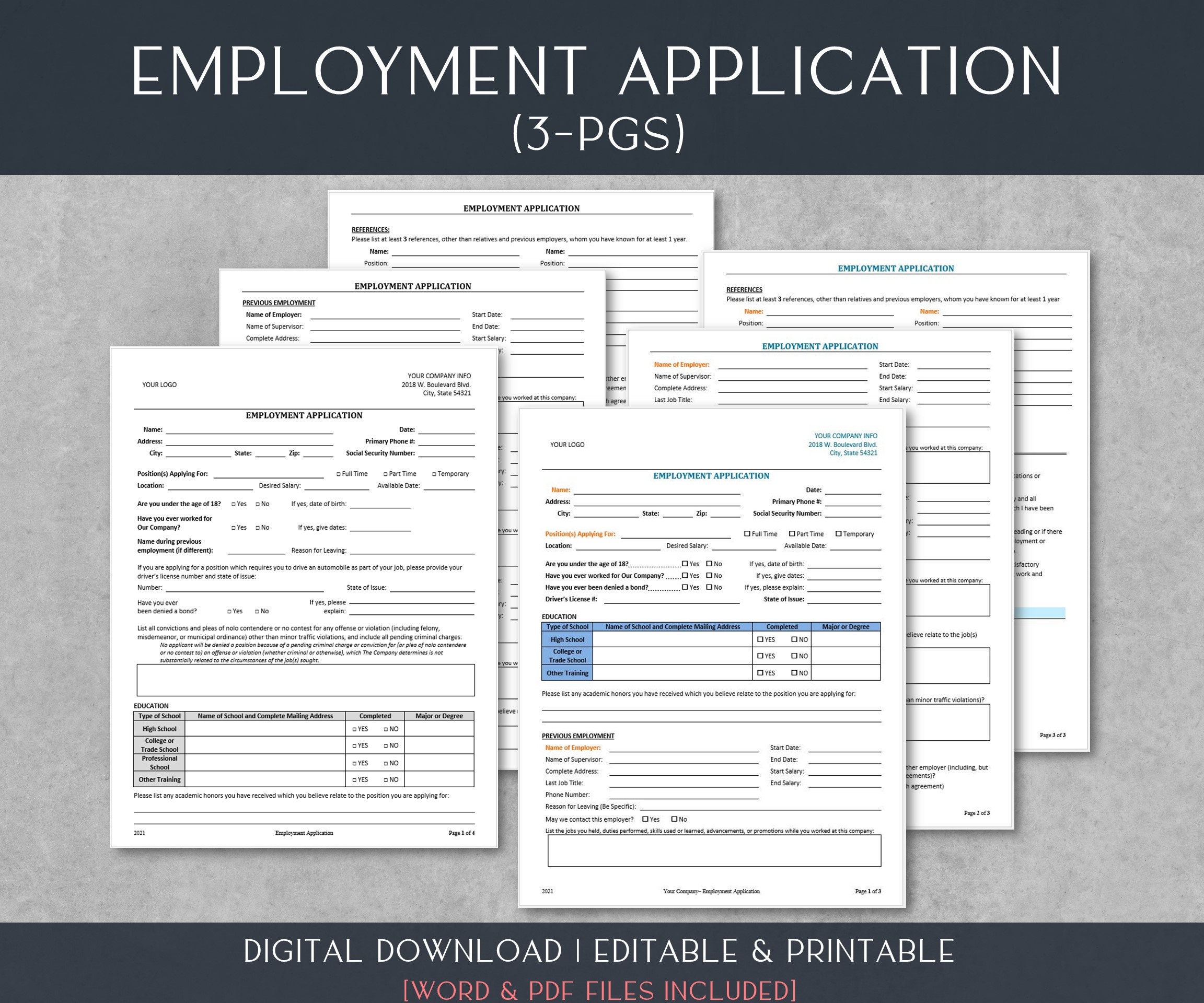 Employment Application Template | 3-page Layout | Job Application ...