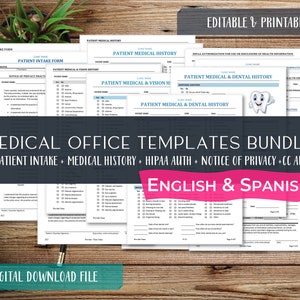 Medical Intake & Patient Information Template Bundle English - Etsy