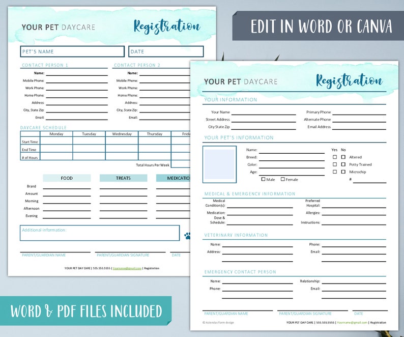 Doggy Daycare Bundle Registration Form New Dog Enrollment Application ...