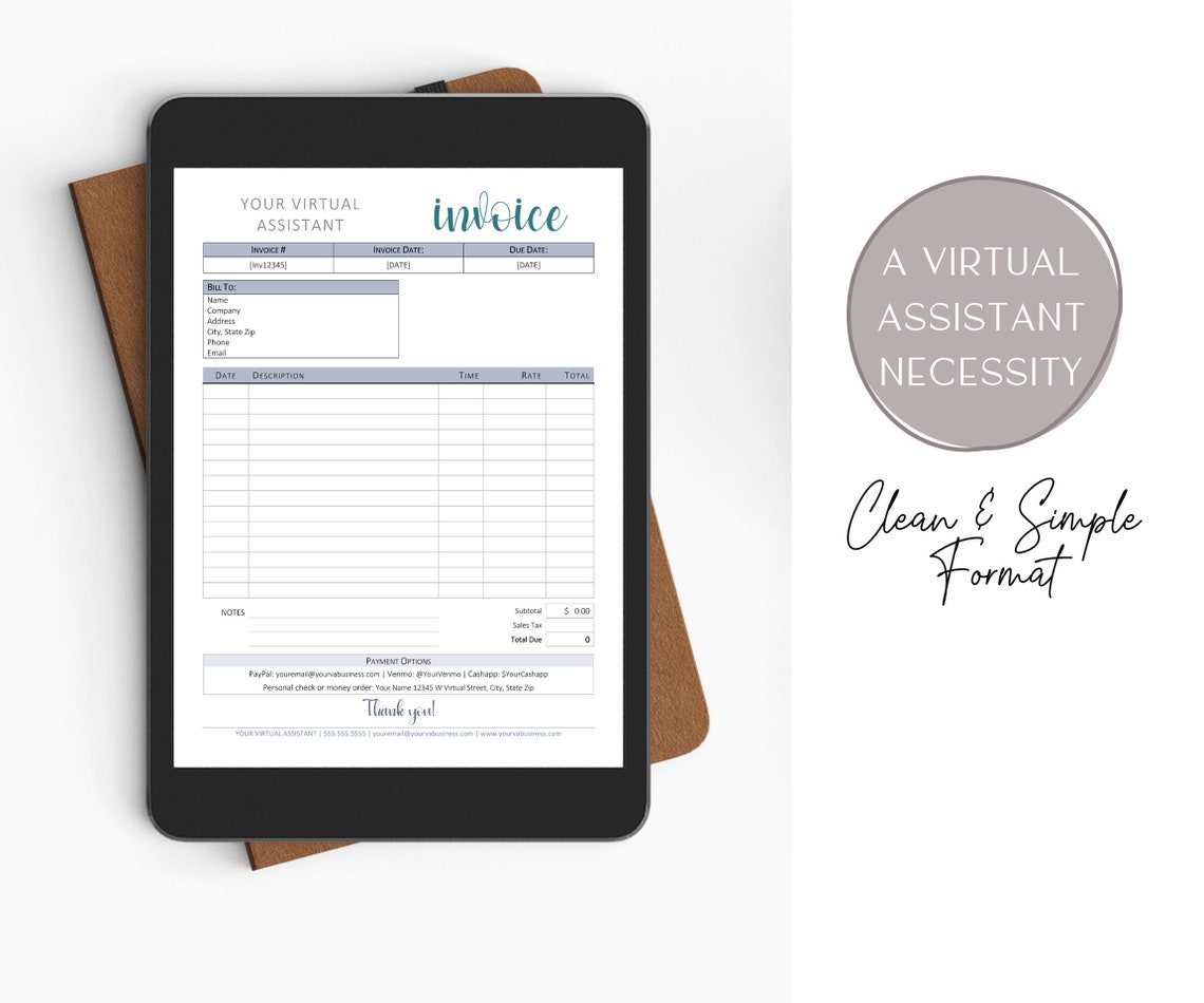 Virtual Assistant Invoice Template Client Billing Time Tracking ...