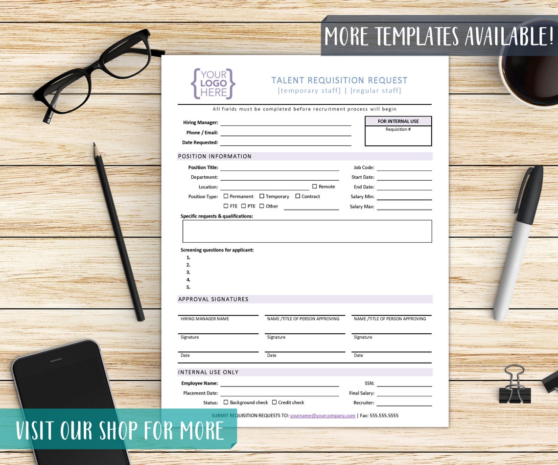 Employee Requisition Form Template: HR Hiring Process (8.5x11 Word, PDF ...