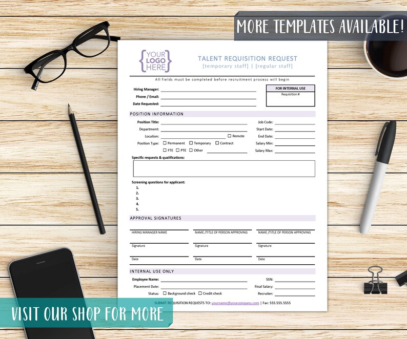 Employee Requisition Form Template Hr Hiring Process 8 5x11 Word Pdf Etsy