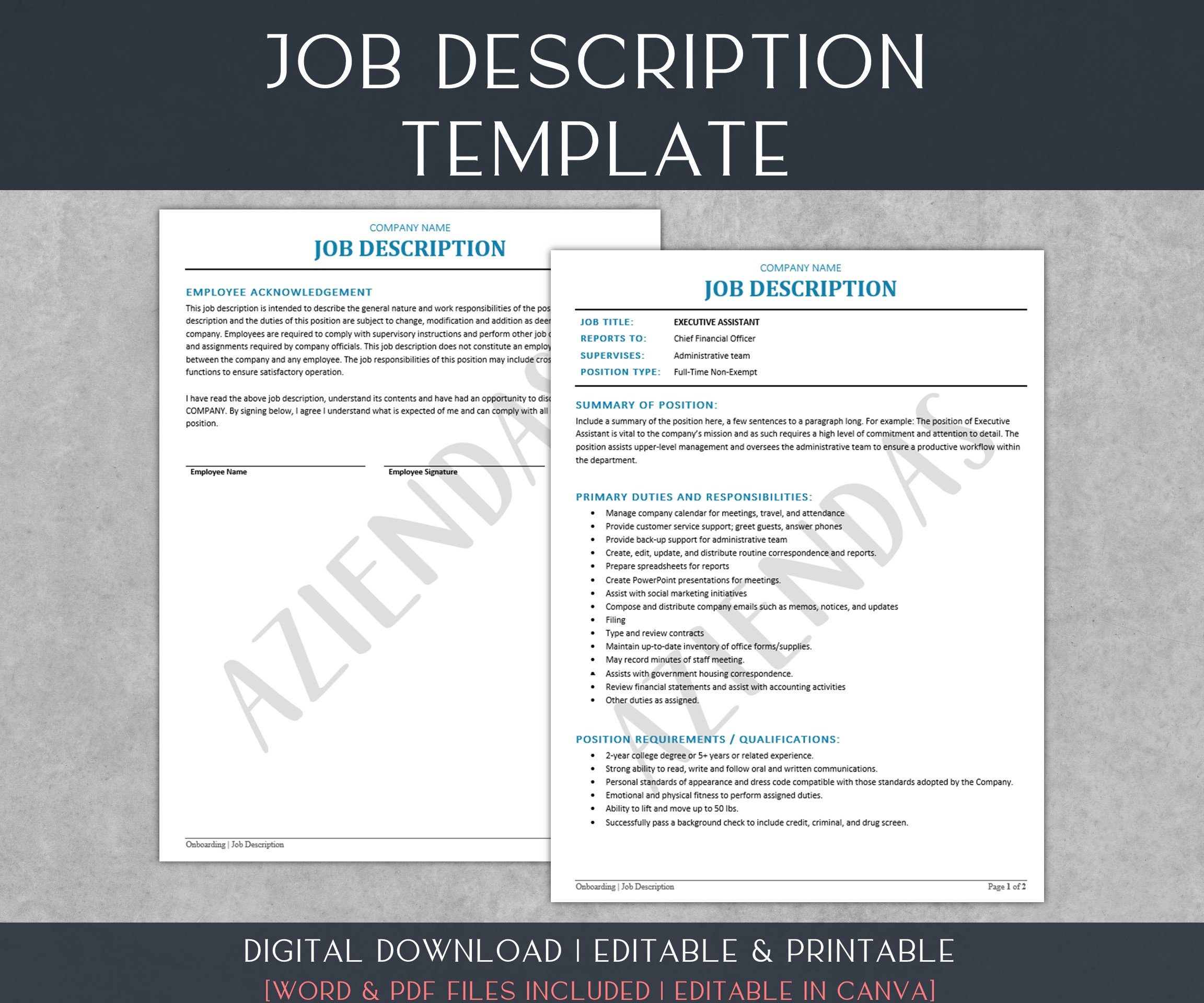 Employee Job Description Template: Editable HR Forms (word & PDF) - Etsy