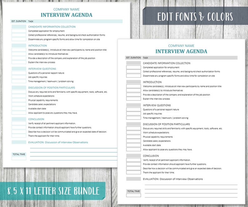 Employment Interview Agenda Template Applicant Interview - Etsy