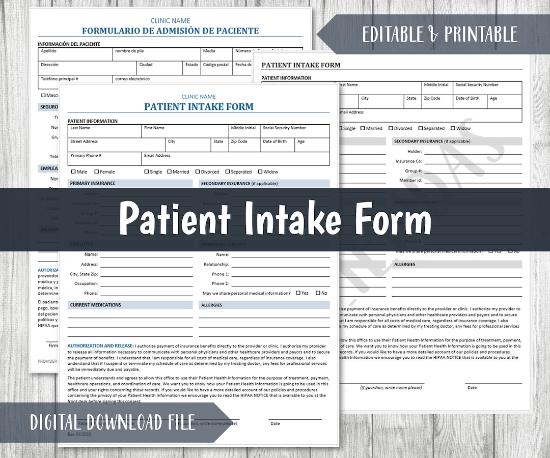 Patient Intake Form Template: Clinic Healthcare (PDF & Word) - Etsy