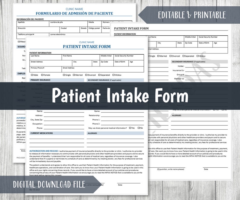 Patient Intake Form Template: Clinic Healthcare (PDF & Word) - Etsy
