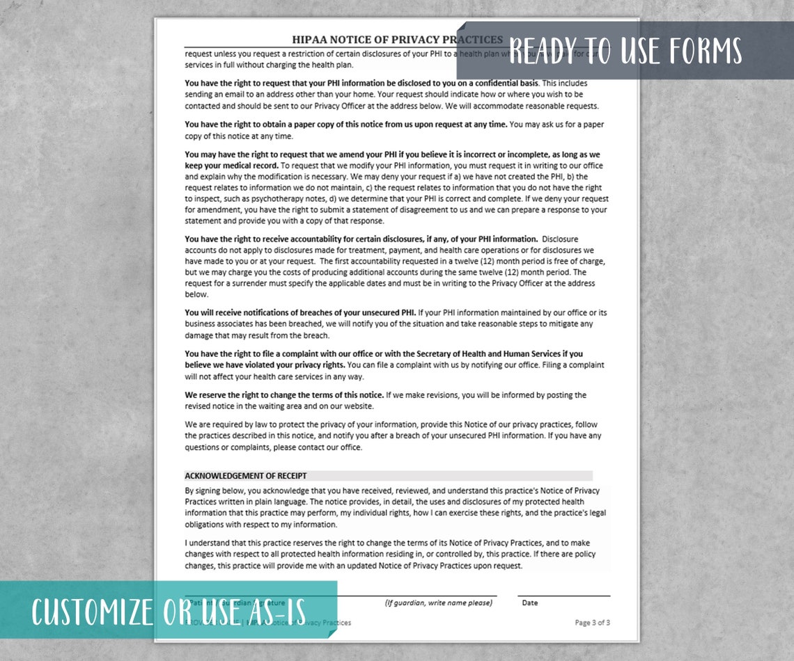 HIPAA Notice of Privacy Practices Template: Medical Intake Forms (PDF ...
