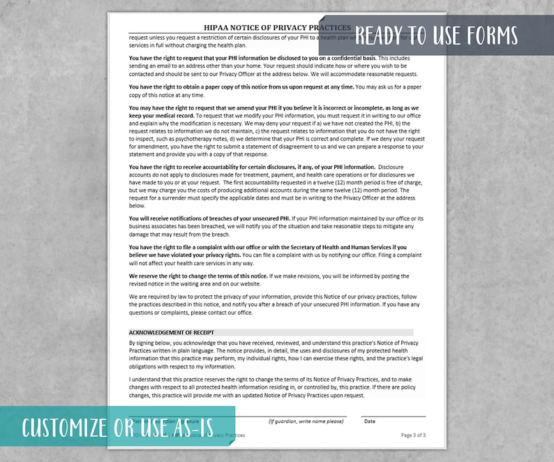 HIPAA Notice of Privacy Practices Template: Medical Intake Forms (PDF ...