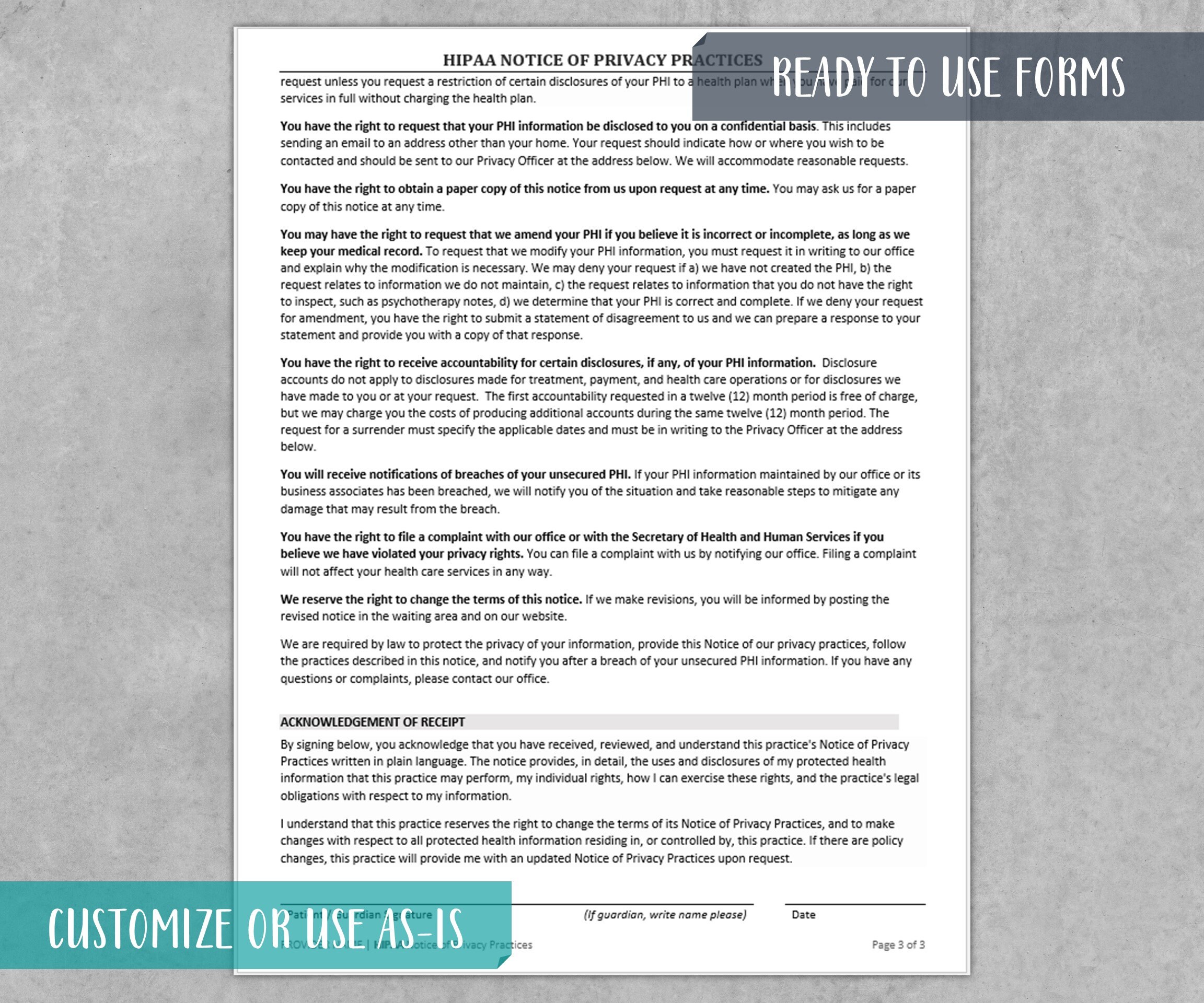 HIPAA Notice of Privacy Practices Template: Medical Intake Forms (PDF ...