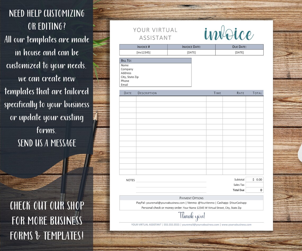 Virtual Assistant Invoice Template Client Billing Time Tracking ...